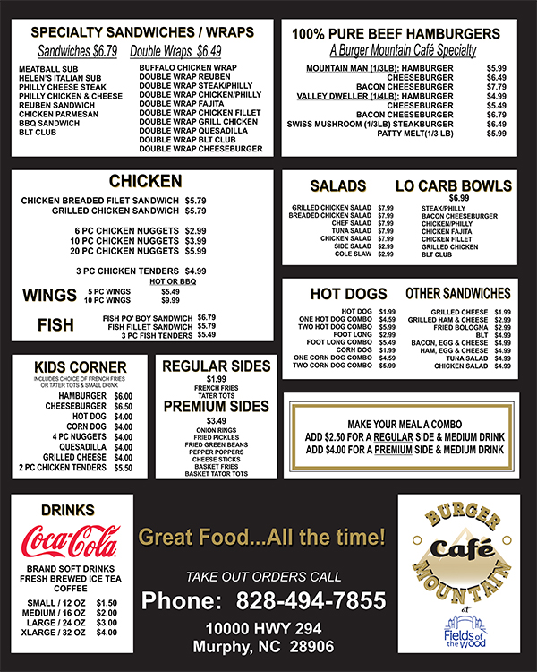 Menus | Cherokee Scout, Murphy, North Carolina